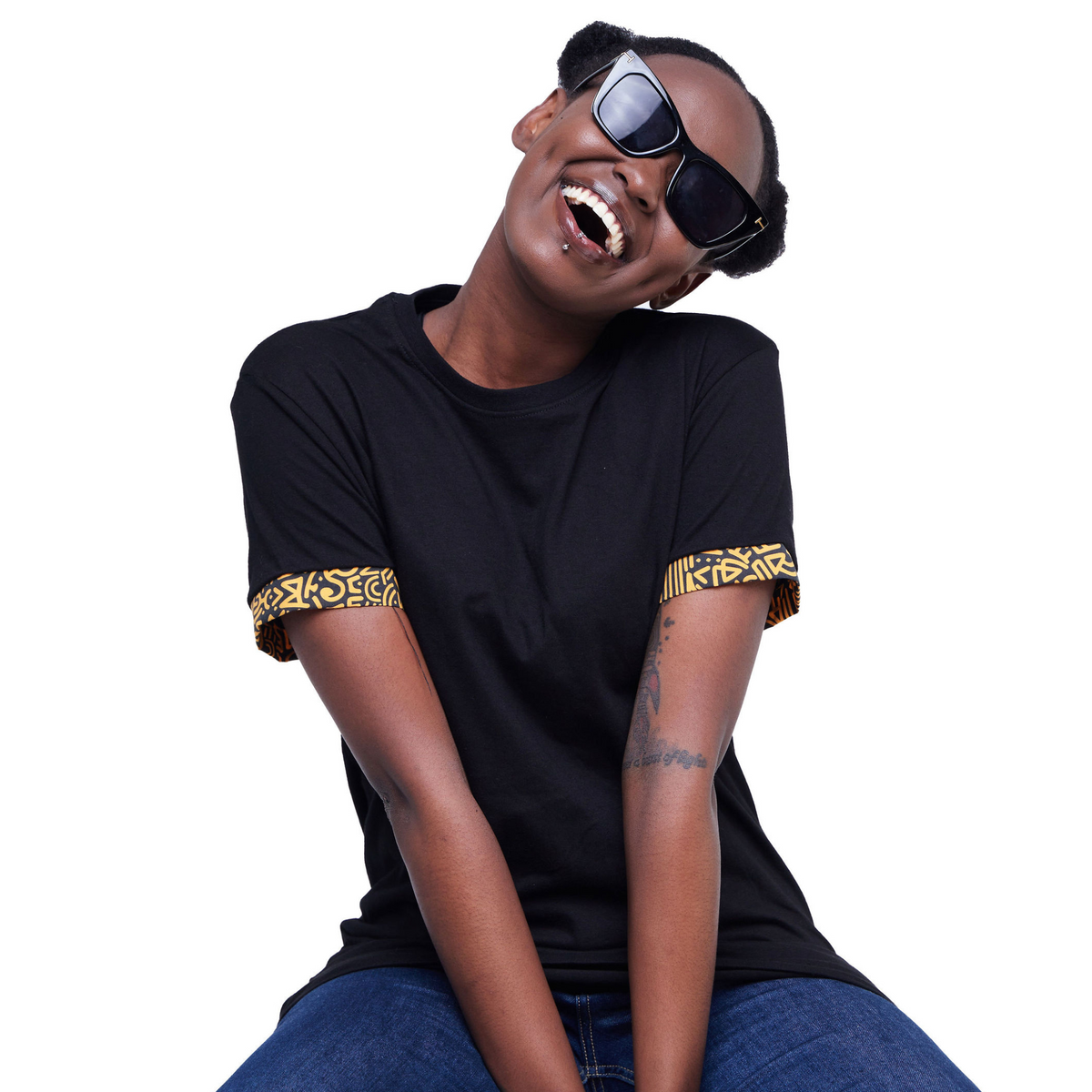 Kali Premium Ts: Black with Gold KK Print (SLEEVES) – Kitu Kali Africa